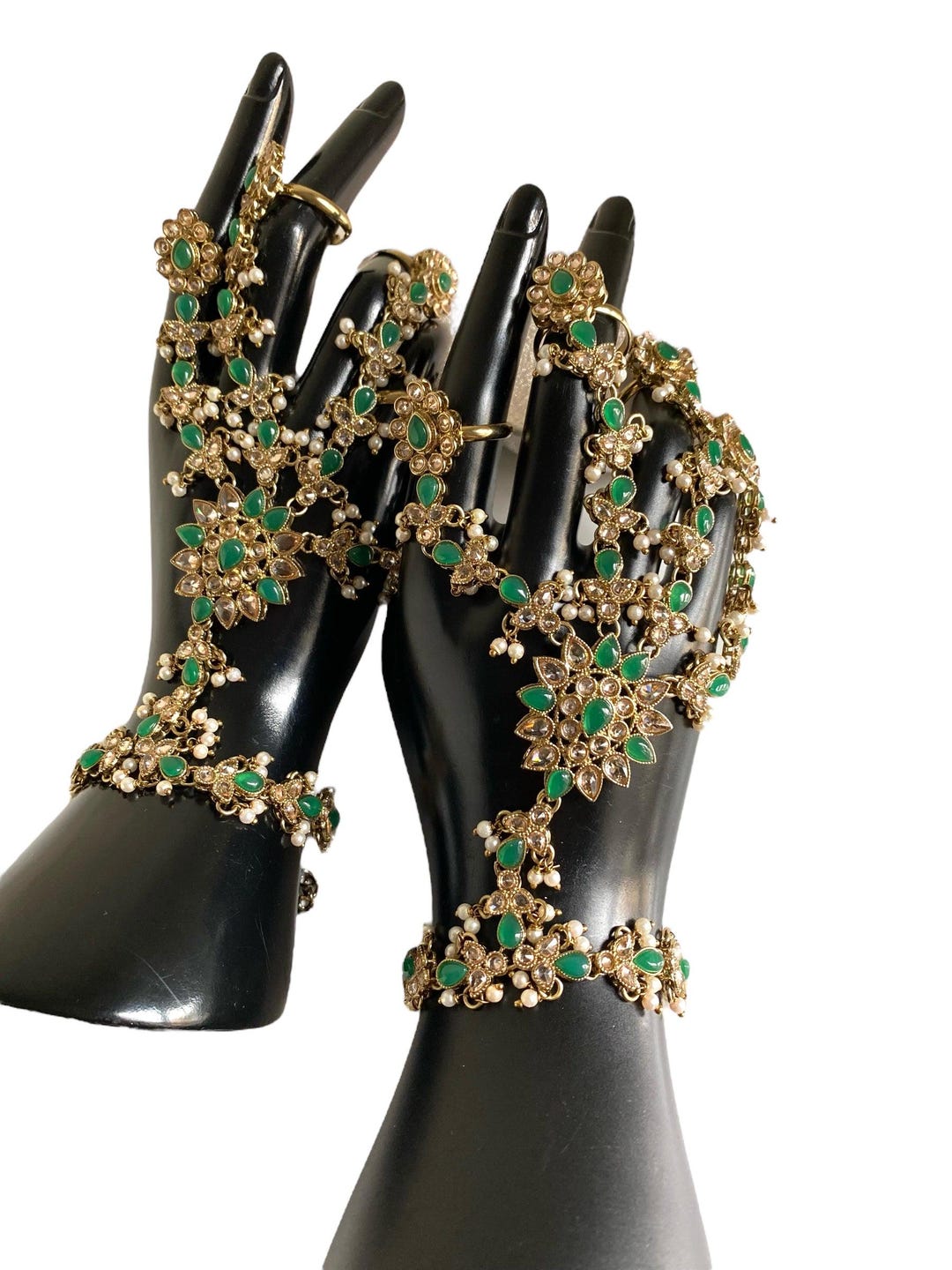 Green Asian Bridal Hand Harness | Traditional Indian Bridal Green Hand ...