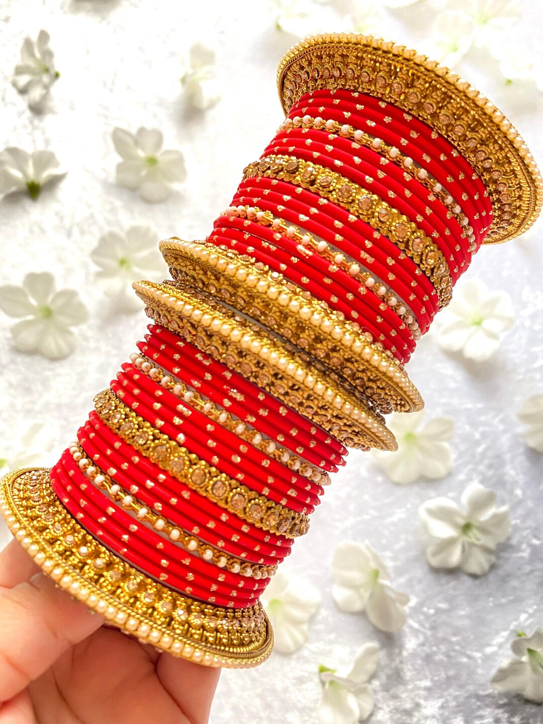 Red Asian Indian Bangles Set | Traditional Red Churiya | Pakistani ...