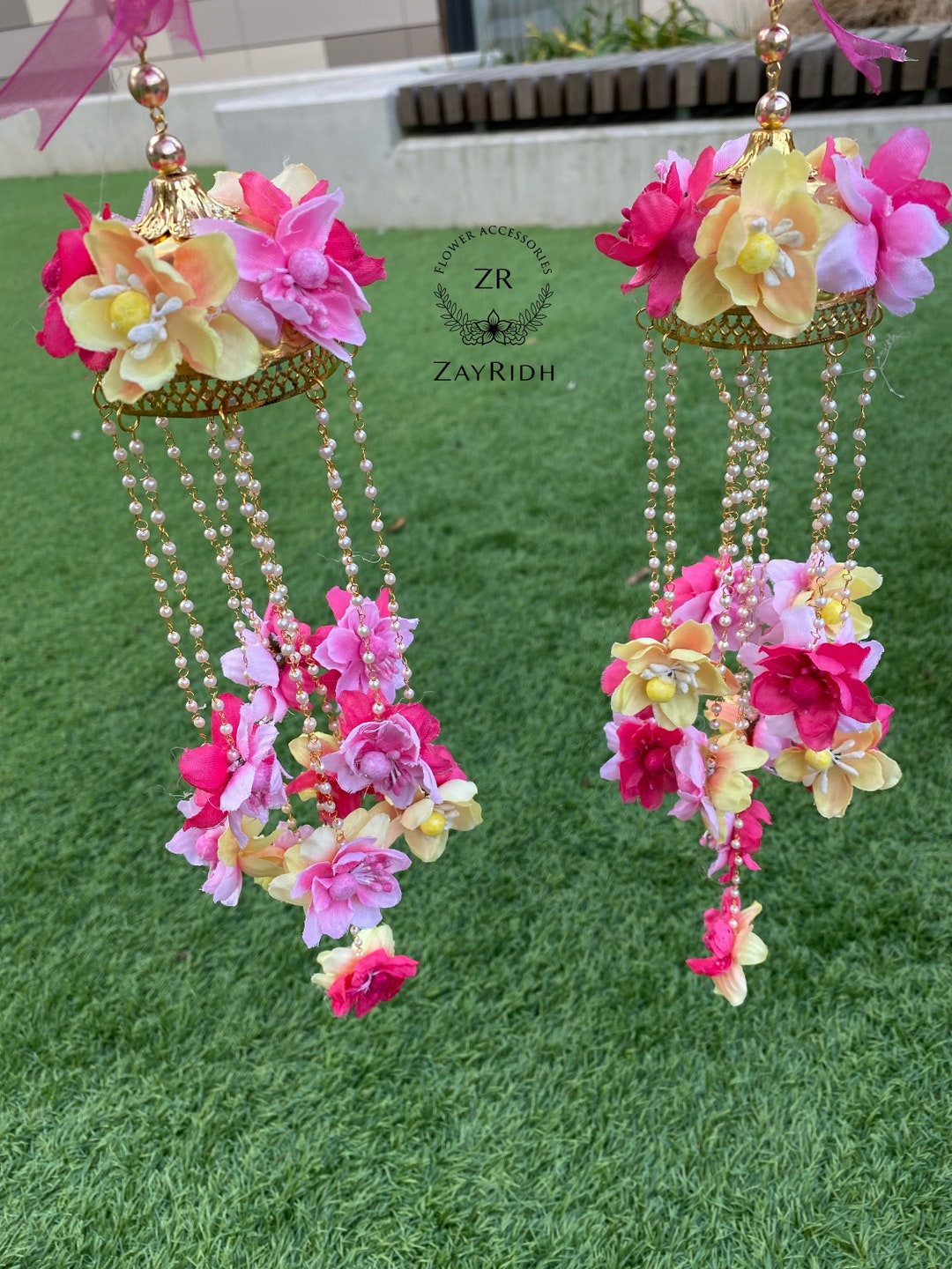 Pink and Orange Flower Kaleere Asian Indian Bridal Floral Kalire Mehndi ...