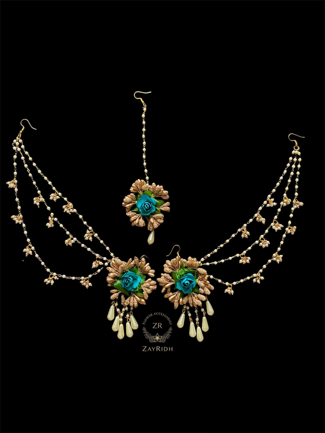 Asian Indian Flower Tikka and Earrings Set | Mehndi Haldi Flower Bridal ...