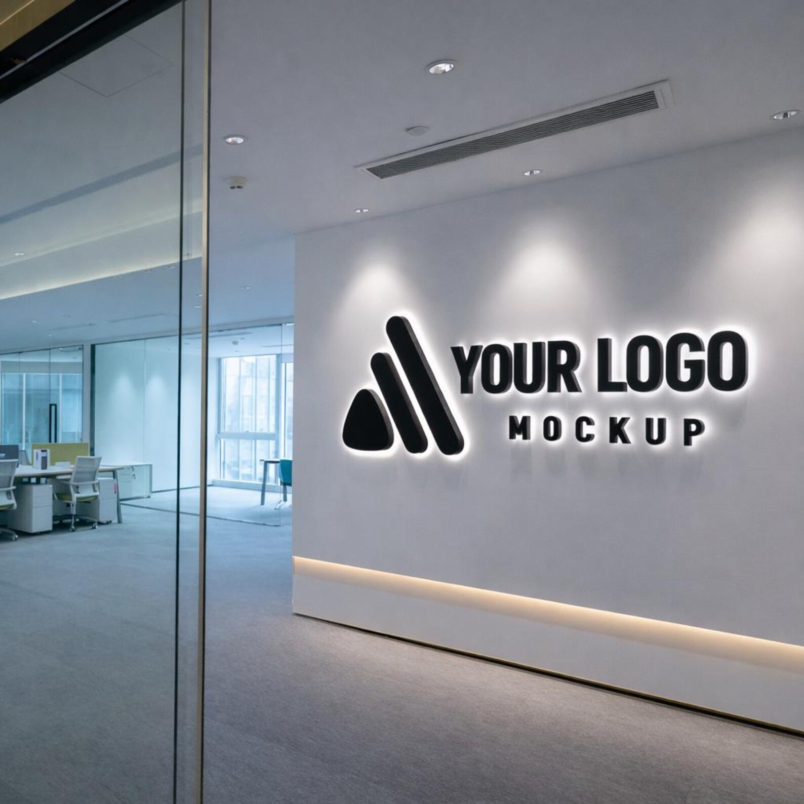 3D Logo Mockup Preview | Office Wall Business Sign Visualization ...