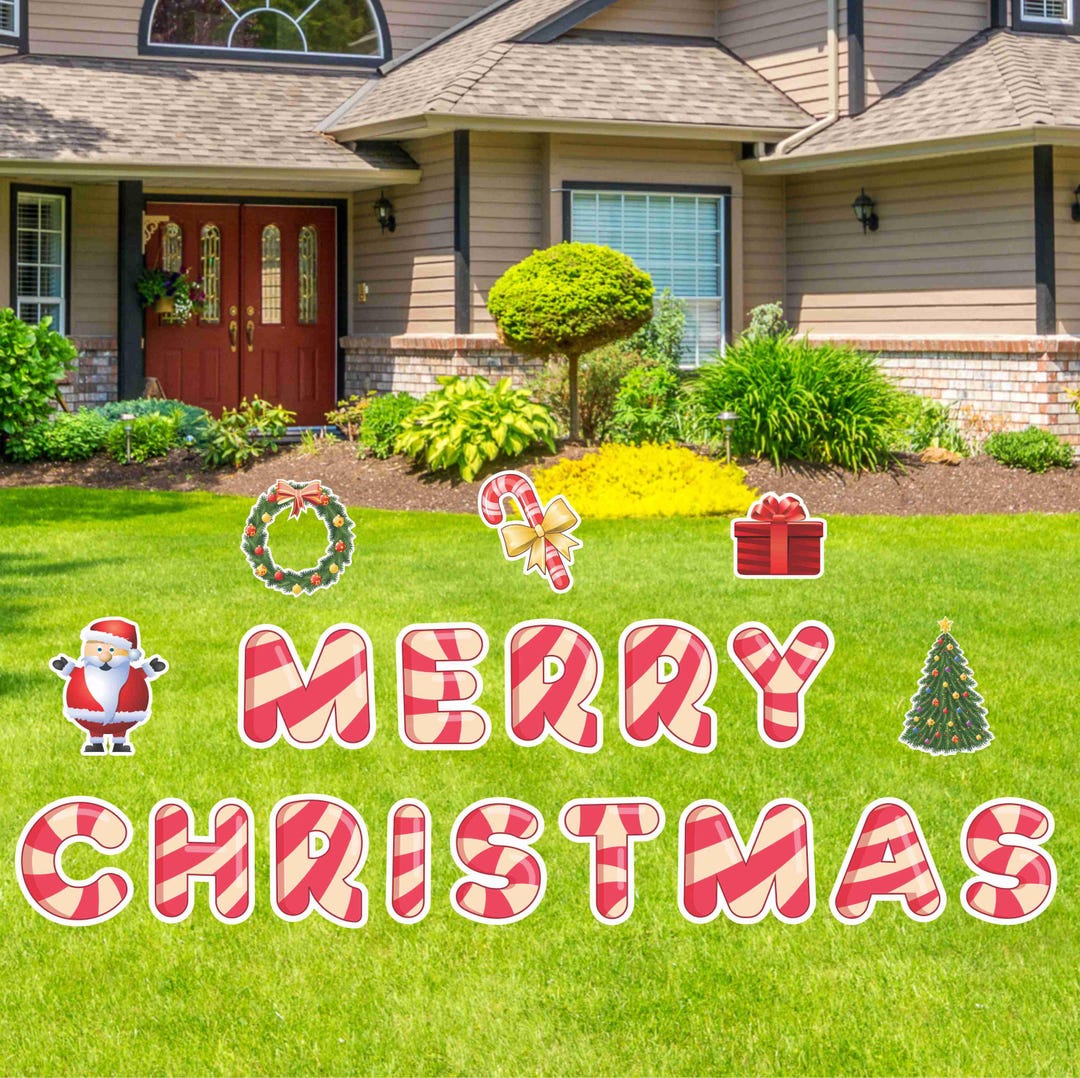 Merry Christmas Yard Signs, 18" Candy Cane Lawn Decorations, Large Yard ...