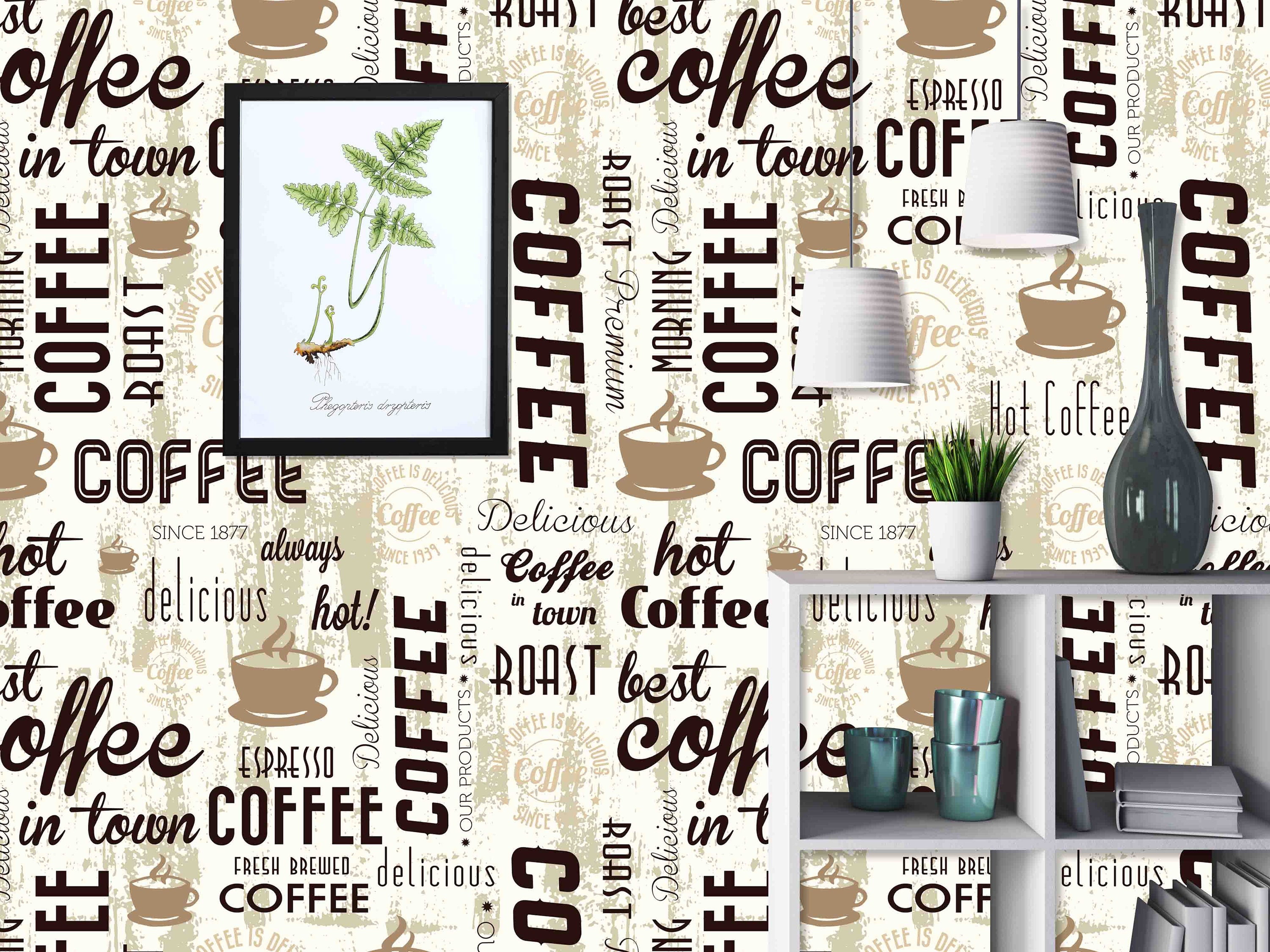 Custom Size Wallpaper - Coffee Pattern Wallpaper - Peel and Stick Wall ...