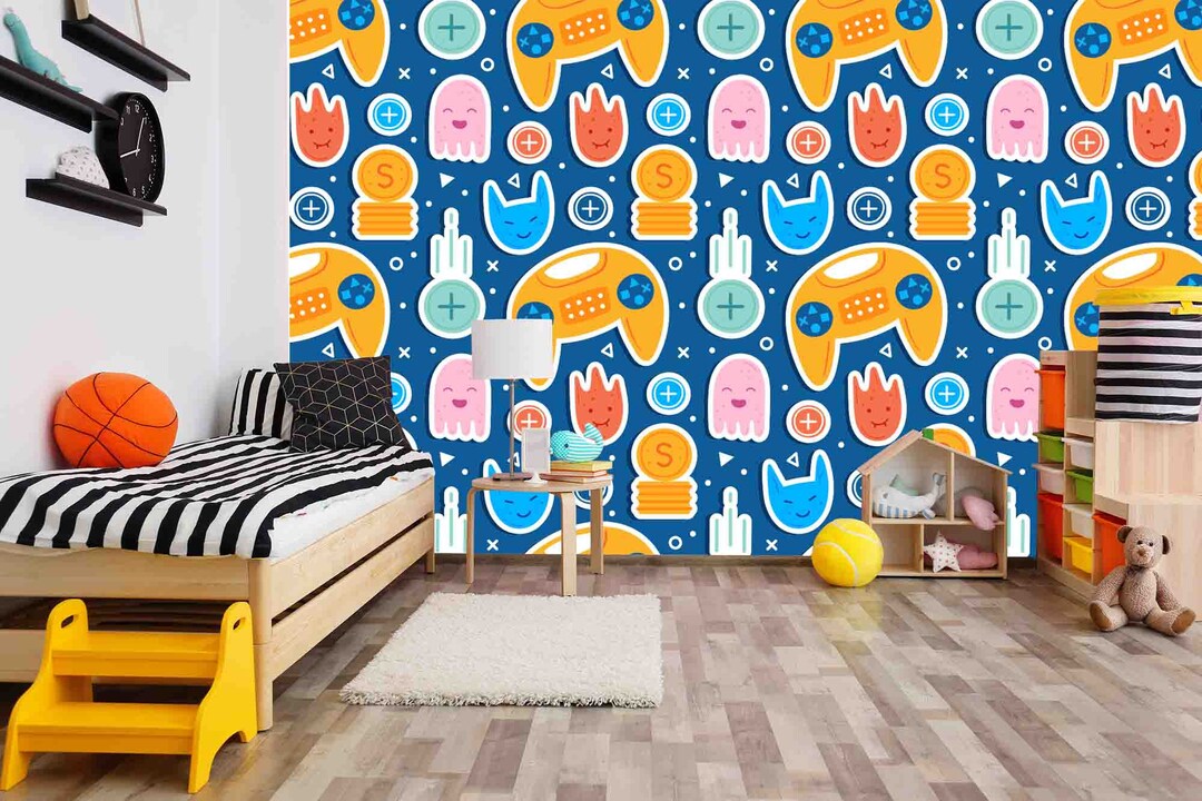 Custom Size Wallpaper - Joystick and Gaming Room Wallpaper - Peel and ...