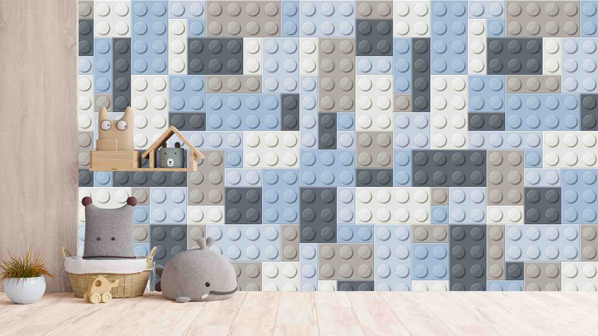 Custom Size Wallpaper 3D Blue Gray Lego Wallpaper Peel and Stick Wall ...