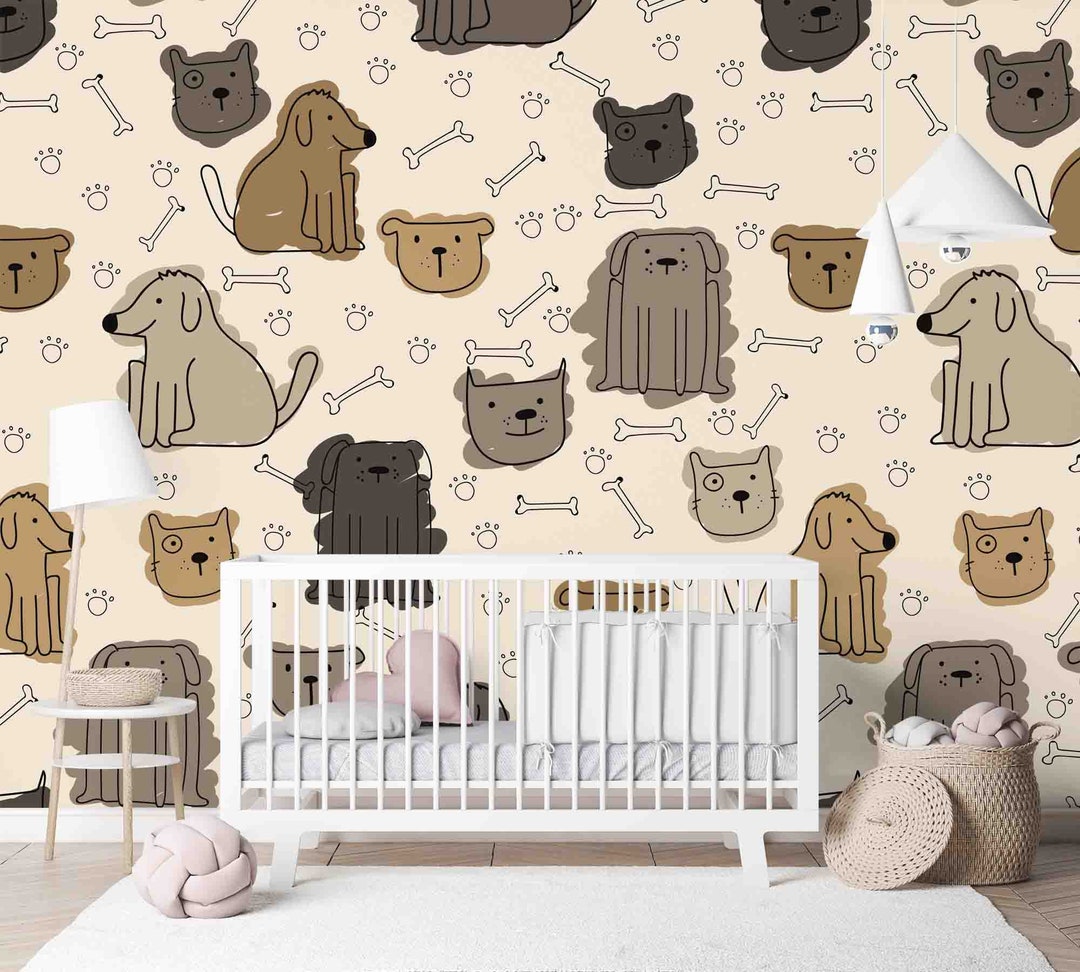 Custom Size Wallpaper - Dog Pattern Wallpaper - Peel and Stick Wall ...