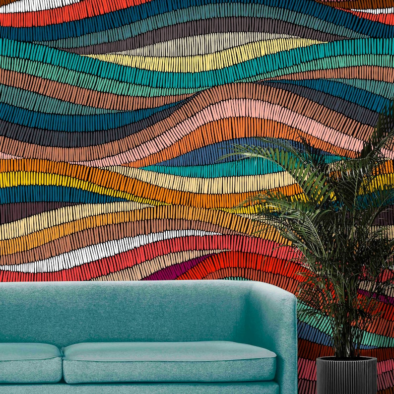 Custom Size Wallpaper Bohemian Wavy Pattern Wallpaper Peel and Stick ...