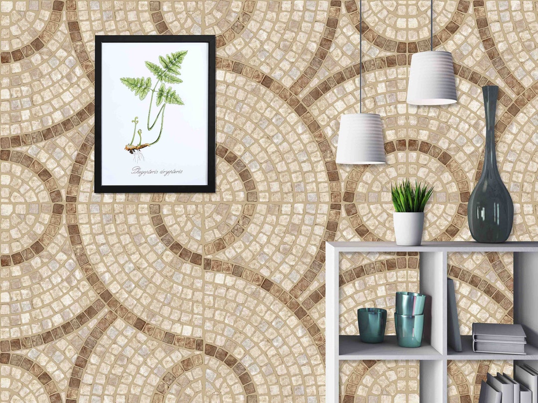 Custom Size Wallpaper - Brown Marble-stone Mosaic Wallpaper - Peel and ...
