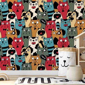 Custom Size Wallpaper - Crowd of Cats in Different Colors Wallpaper ...