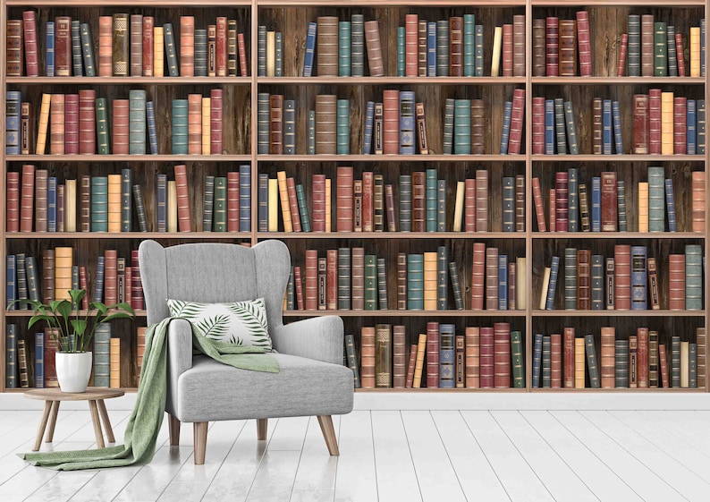 Custom Size Wallpaper Vintage Bookshelf Wallpaper Peel and Stick Wall ...