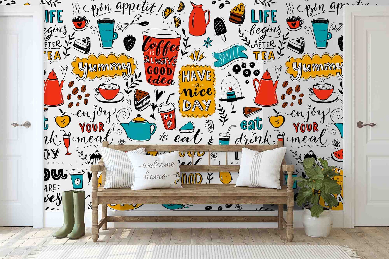 Cafe Pattern Wallpaper: Custom Size Peel and Stick Wall Decal - Etsy