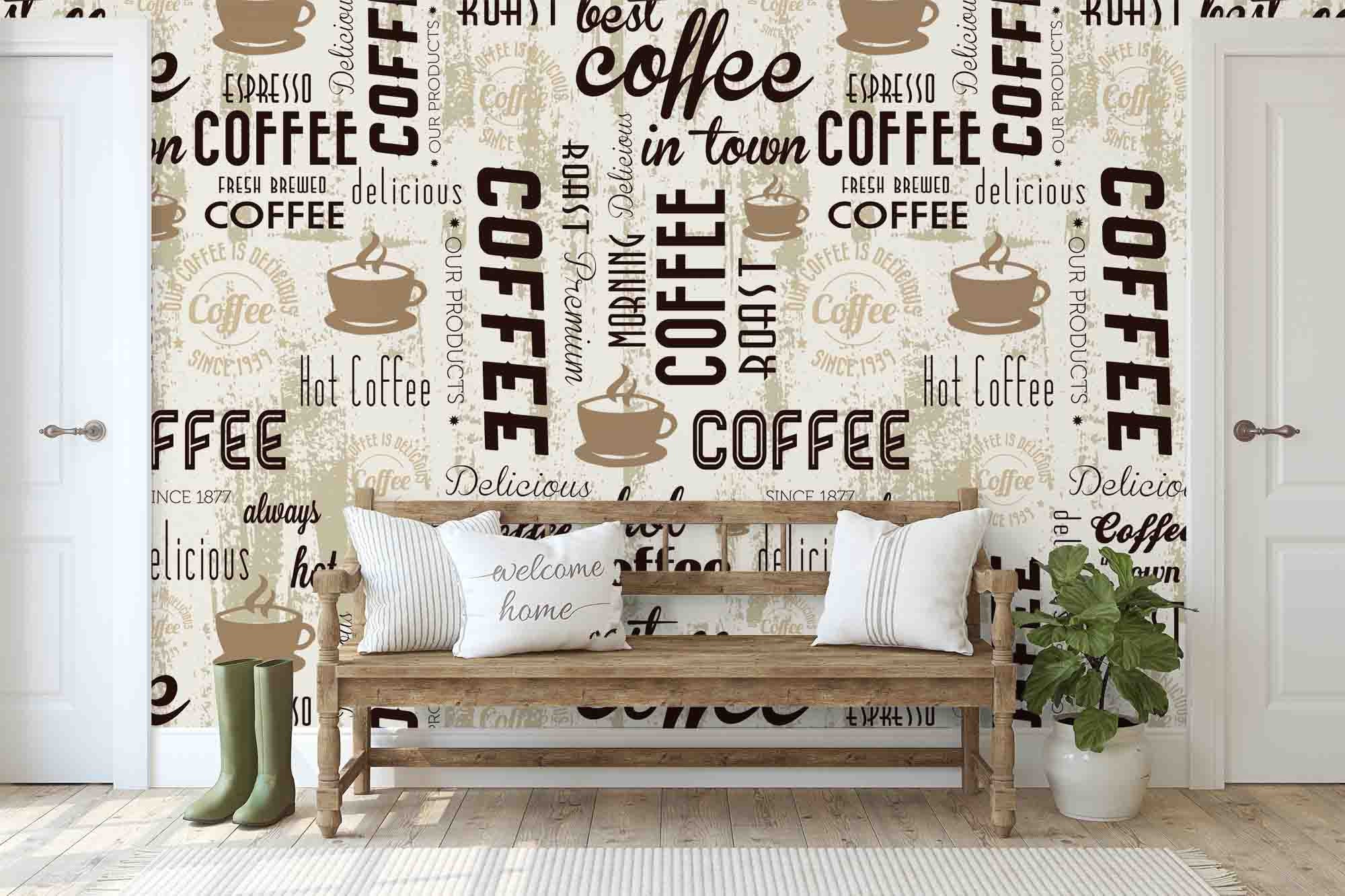 Custom Size Wallpaper Coffee Pattern Wallpaper Peel and Stick Wall ...