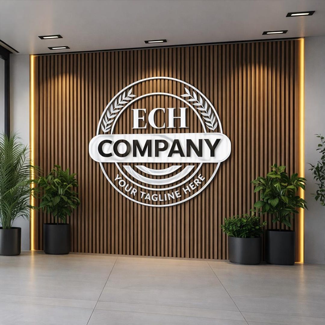 3D Logo Mockup Preview | Office Wall Business Sign Visualization ...