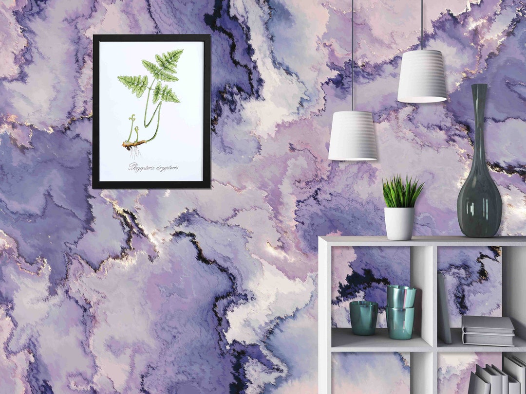 Custom Size Wallpaper - Hand Drawn Purple Lilac Marble Wallpaper - Peel ...