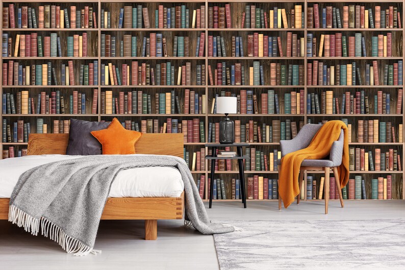 Custom Size Wallpaper Vintage Bookshelf Wallpaper Peel and Stick Wall ...