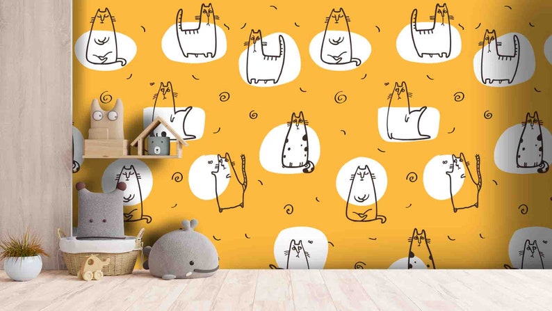 Cat Wallpaper Mural: Custom Size, Orange Background - Etsy