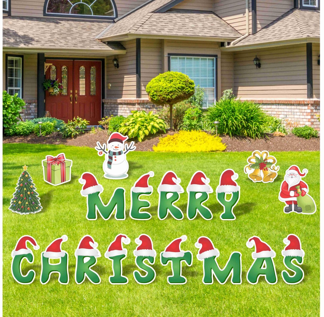 Merry Christmas Yard Signs, 18" Green Santa Hat Lawn Decorations, Large ...