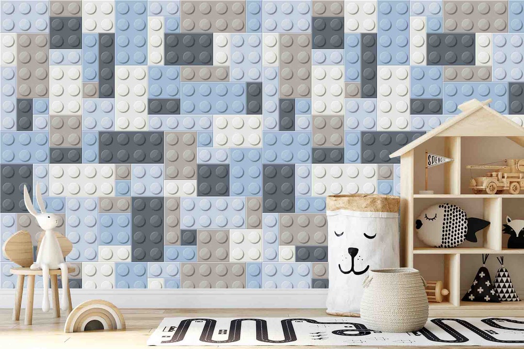 Custom Size Wallpaper 3D Blue Gray Lego Wallpaper Peel and Stick Wall ...