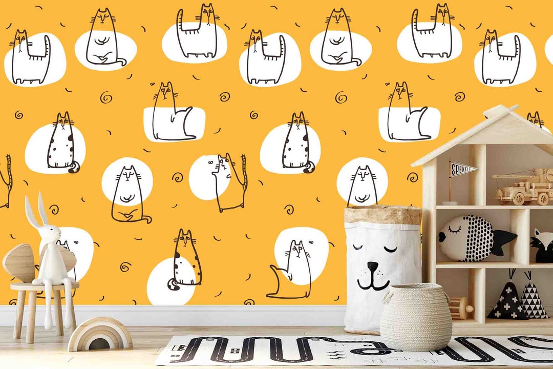 Cat Wallpaper Mural: Custom Size, Orange Background - Etsy