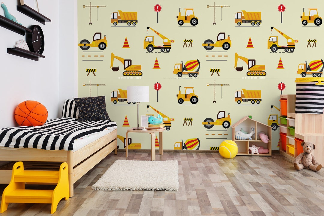 Custom Size Wallpaper - Construction Machinery Pattern Wallpaper - Peel ...