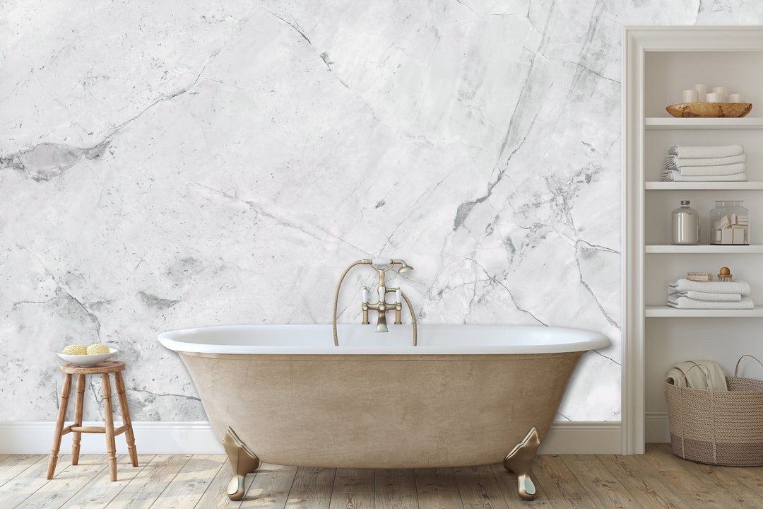 Custom Size Wallpaper - White Marble Wallpaper - Peel and Stick Wall ...