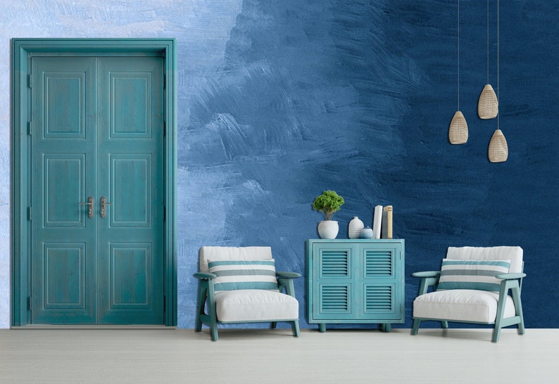 Concrete Wall Mural: Blue Oil Painted Design (custom Size, Peel & Stick ...