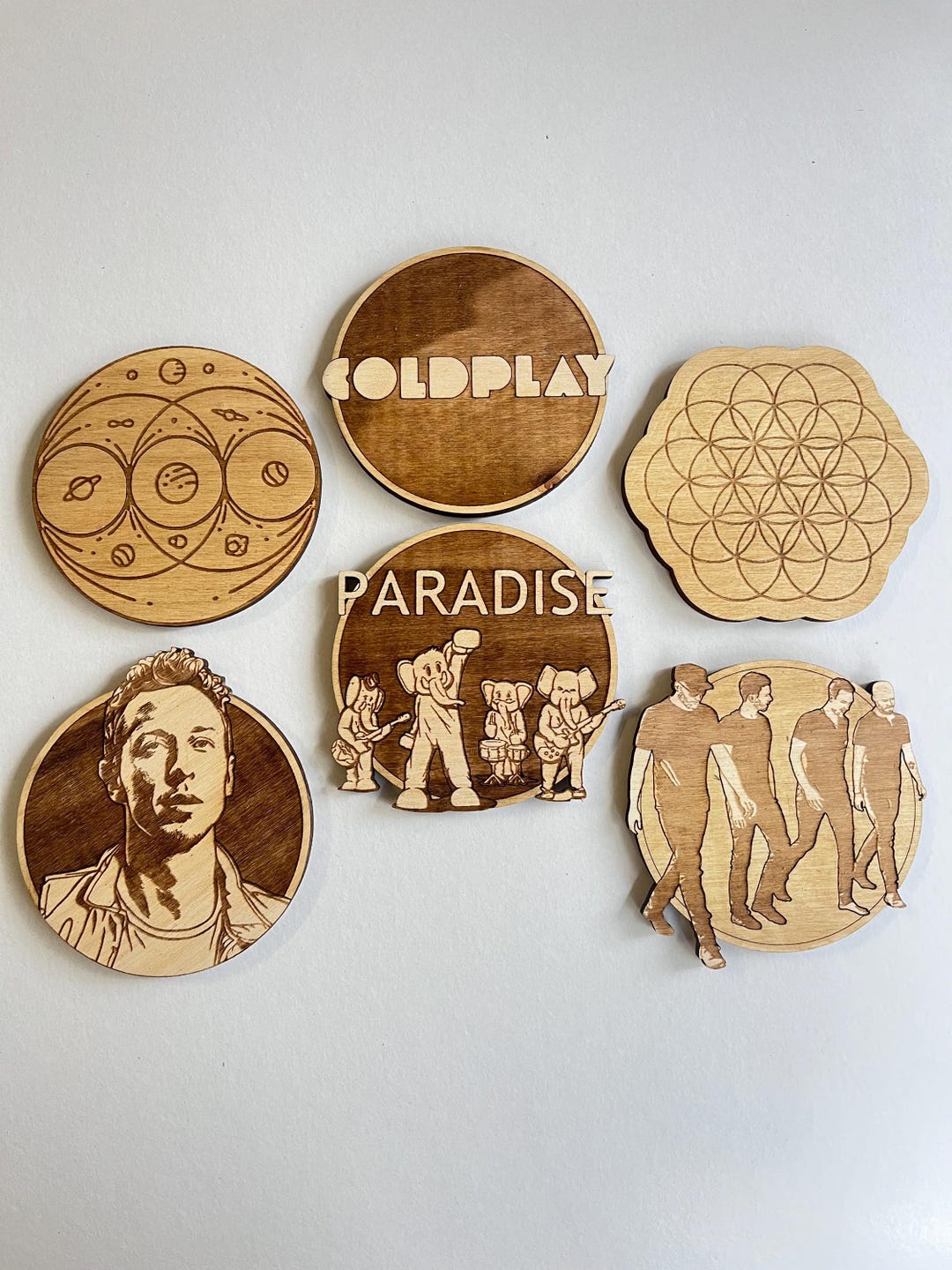 Set of 6 Coldplay Wooden Coasters - Home Decor - Music Gift - Handmade ...