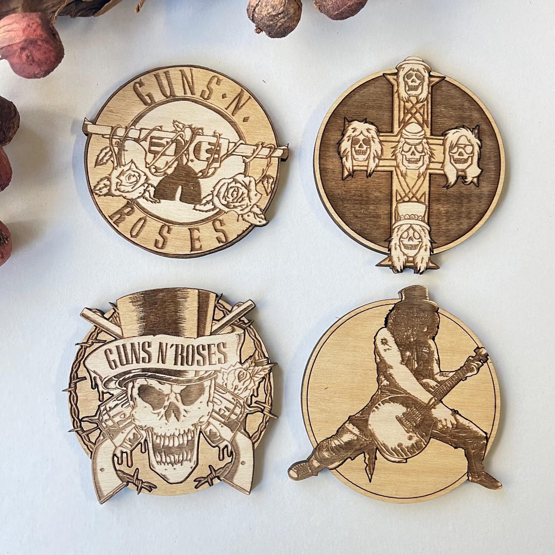 Set of 4 Guns N' Roses Wooden Coasters Home Decor Rock Gift Handmade ...