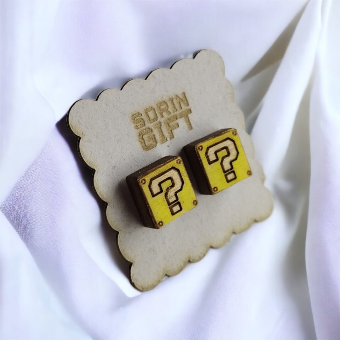 Mario Question Mark Box Wooden Earrings | Minimalist | Geek | Jewelry ...