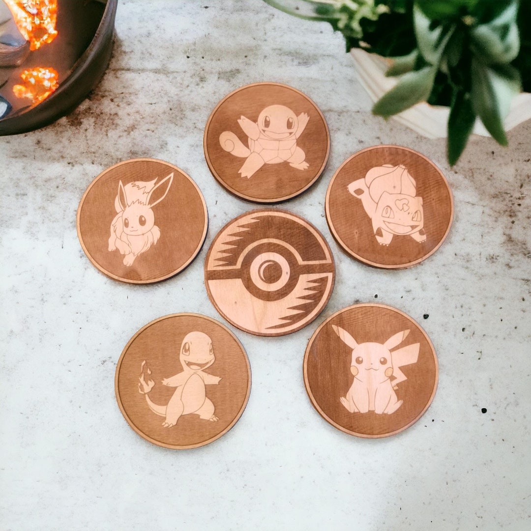 Set of Pokemon Wooden Coasters Choose ANY Pokémon Home Decor Geek Gift ...
