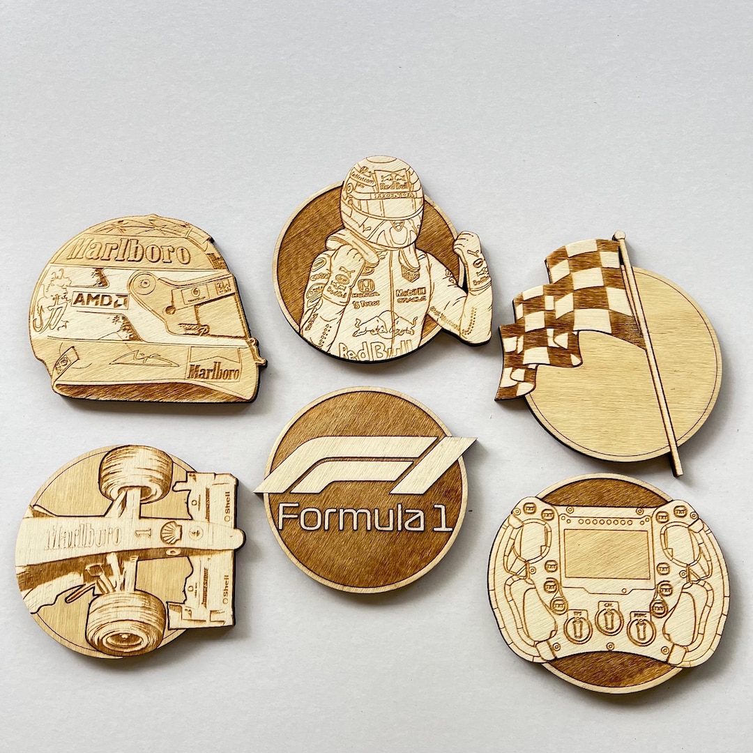 Set of 6 Formula 1 Wooden Coasters - Home Decor - Unique Gift ...