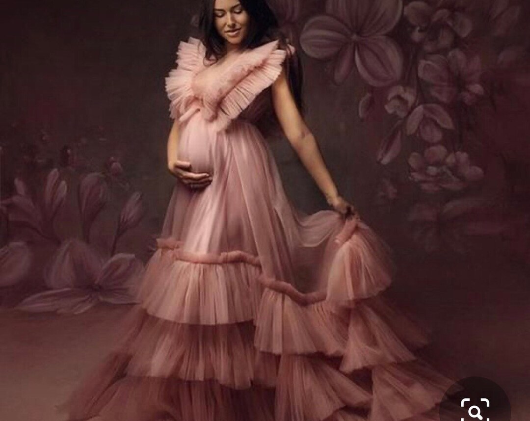 Layered Maternity Tulle Robe, Ruffle Pregnancy Photo Shoot Front Slit ...