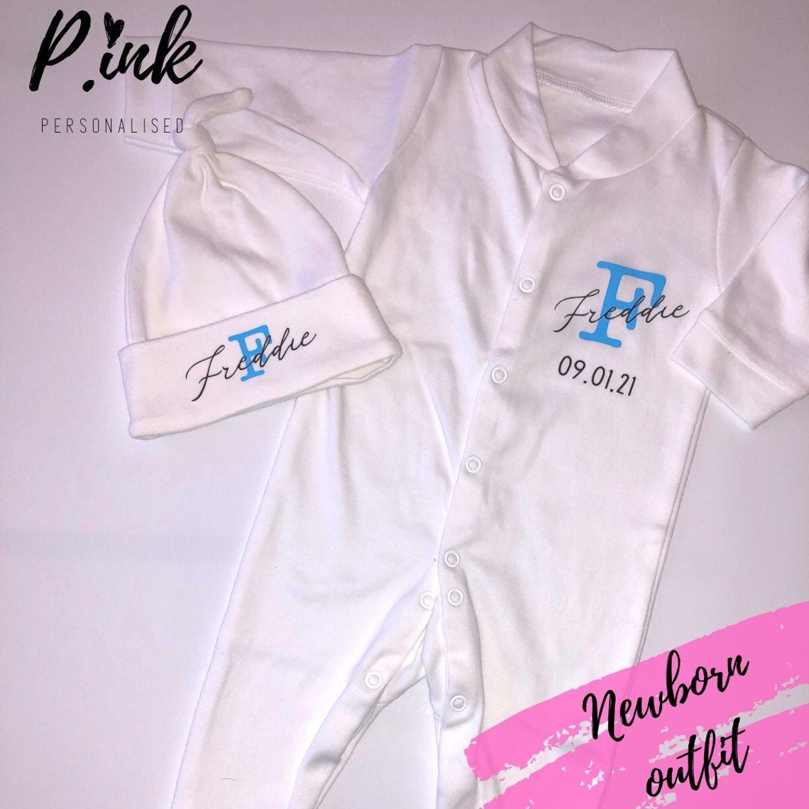 Personalised Newborn Outfit Baby Grow & Hat - Etsy UK