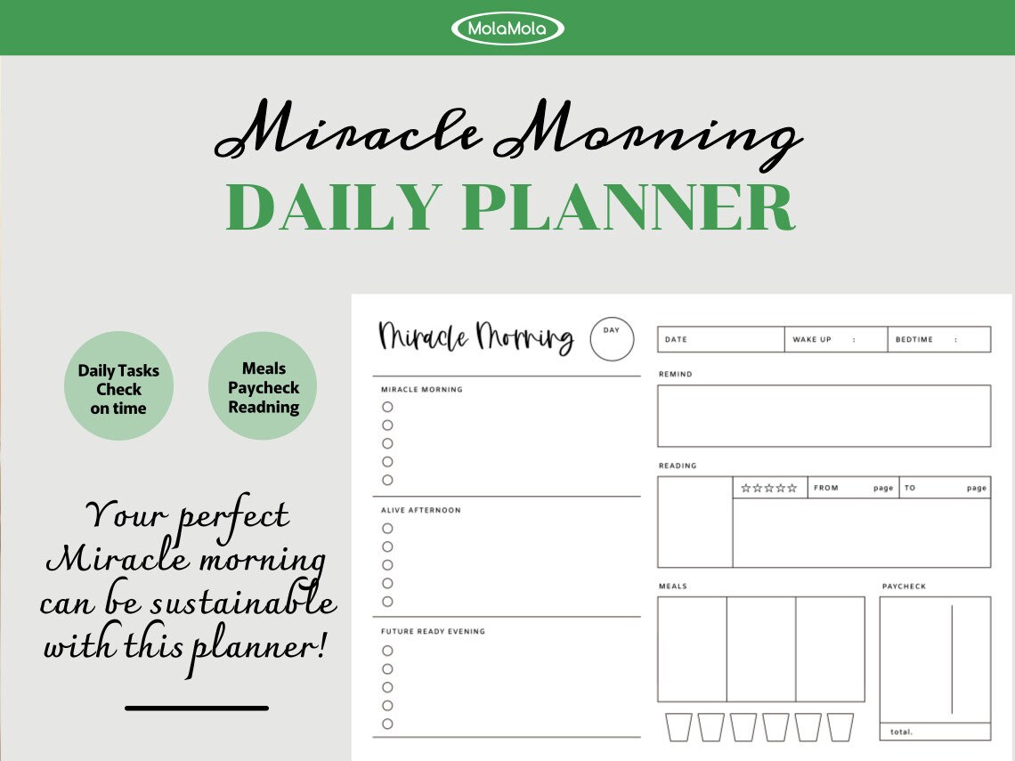 Miracle Morning Daily Planner, Landscape Daily Routine Tracker, ADHD ...