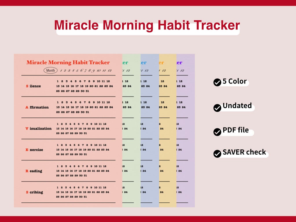 Miracle Morning Habit Tracker Life Savers Morning Routine Etsy