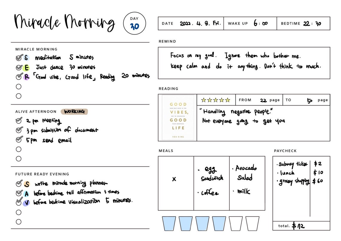 Miracle Morning Daily Planner, Landscape Daily Routine Tracker, ADHD ...