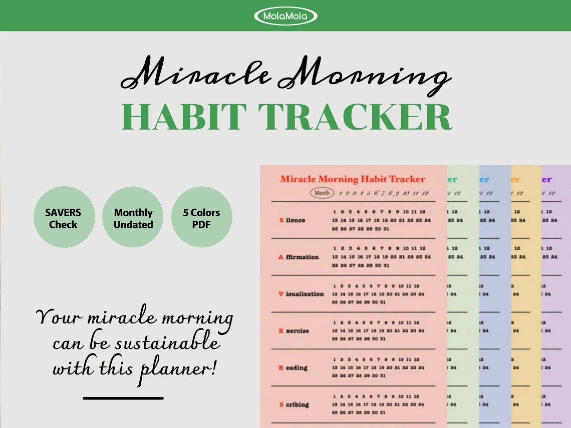Miracle Morning Habit Tracker, Life Savers, Morning Routine Planner ...