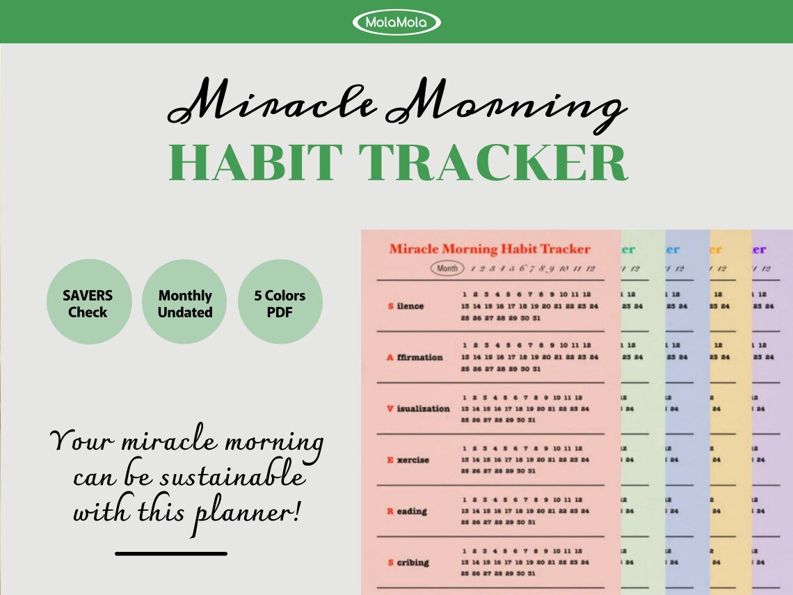 Miracle Morning Habit Tracker, Life Savers, Morning Routine Planner ...