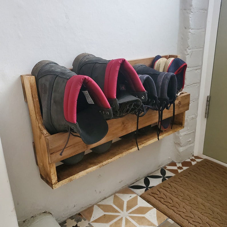 Unique shabby chic pallet wood floating shoe rack ideal | Etsy