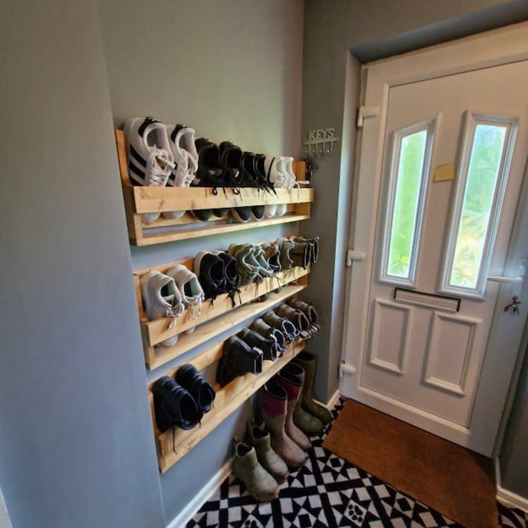 Space Saving Hallway Wall Mounted Pallet Wood Floating Shoe Rack - Etsy UK