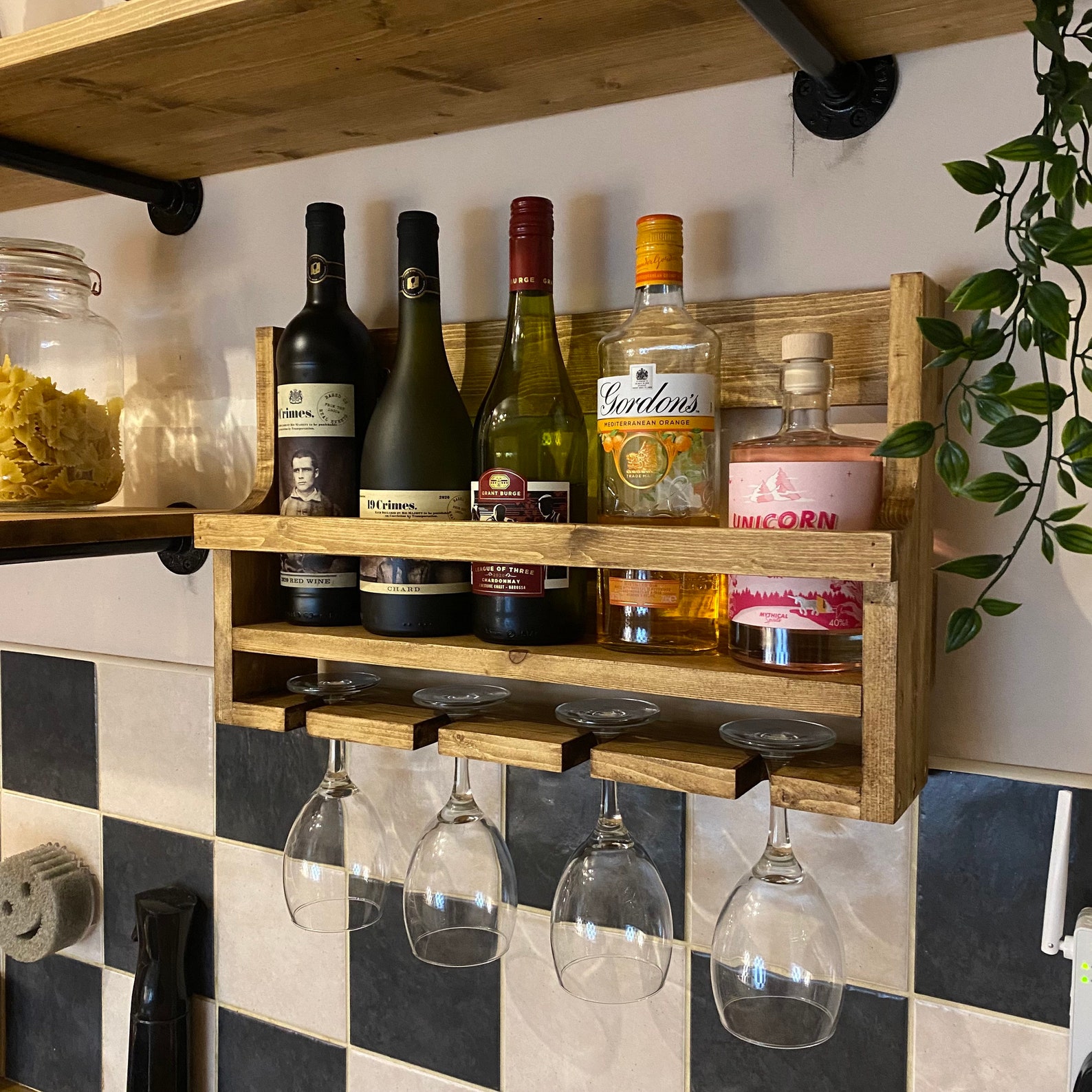 Rustic Shabby Chic Pallet Wood Wall Mounted Wine Gin Rack With Glass ...