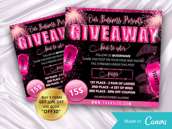 GIVEAWAY Flyer Template Social Media Raffle Post Social - Etsy