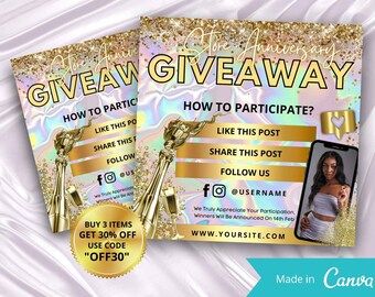 Gold Giveaway Flyer Template Raffle Flyer Social Media - Etsy