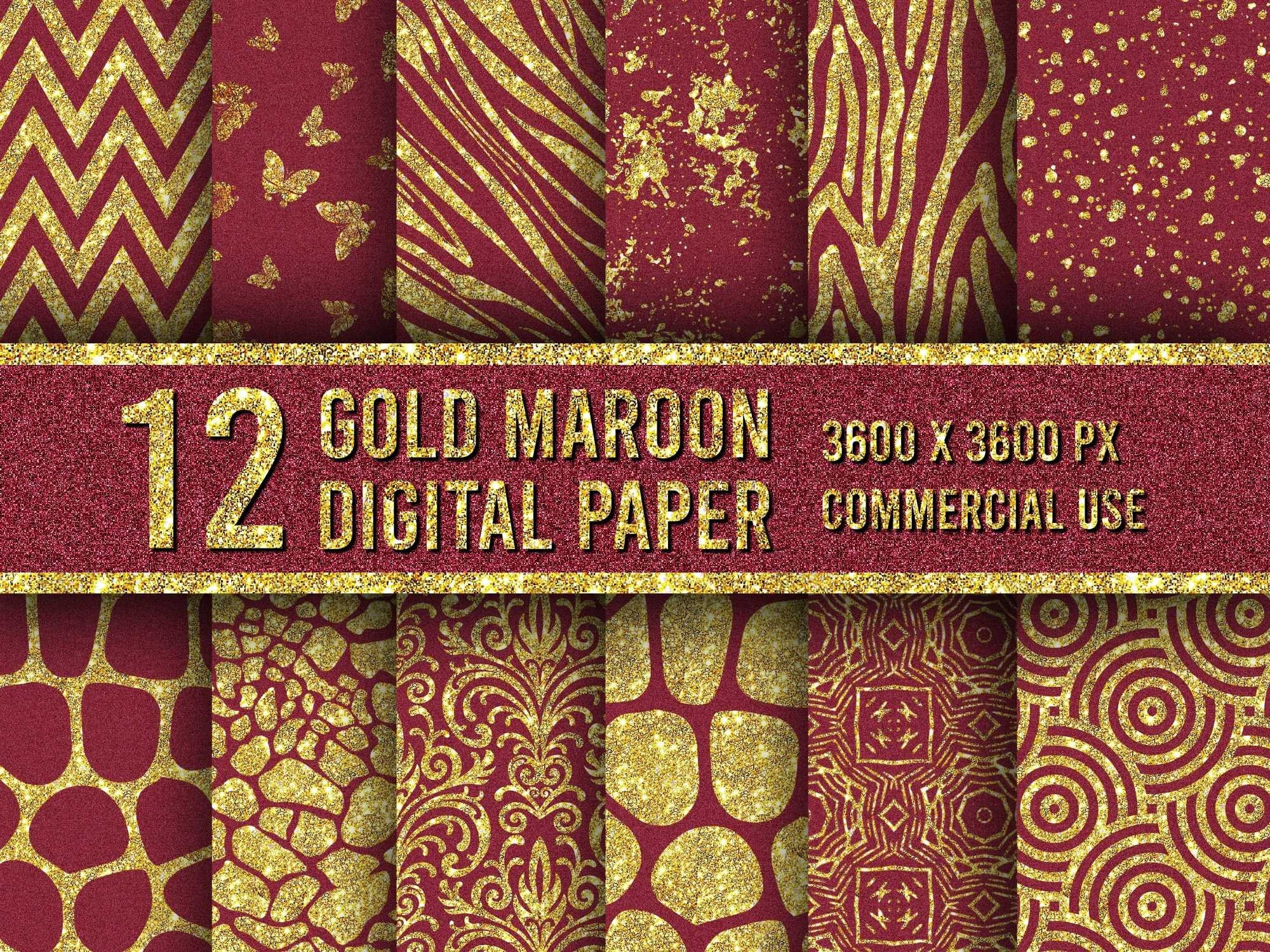 Maroon Digital Papers Gold Digital Papers Gold Glitter - Etsy UK