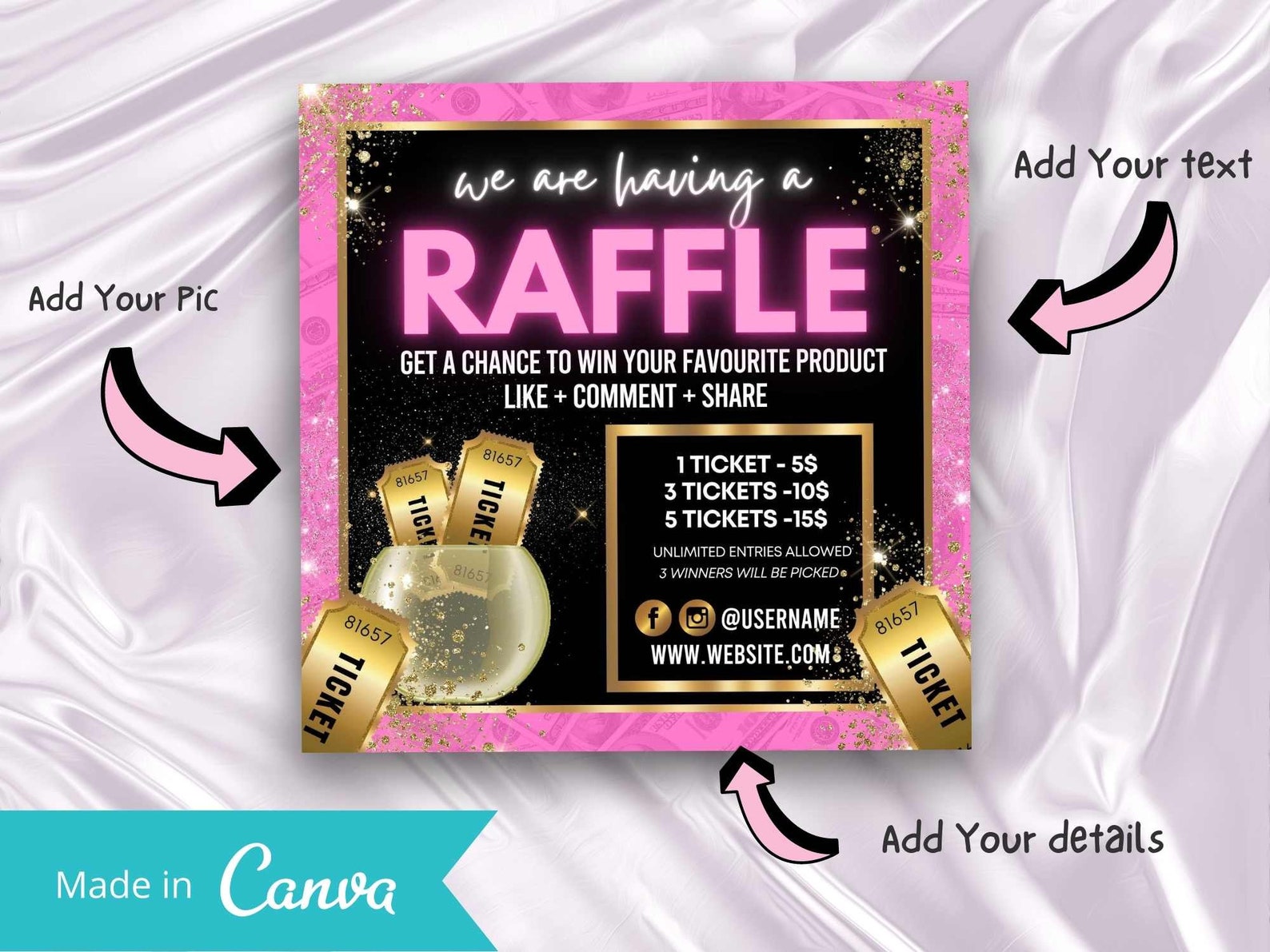 Hot Pink Gold Raffle Flyer Contest Flyer Giveaway Flyer - Etsy