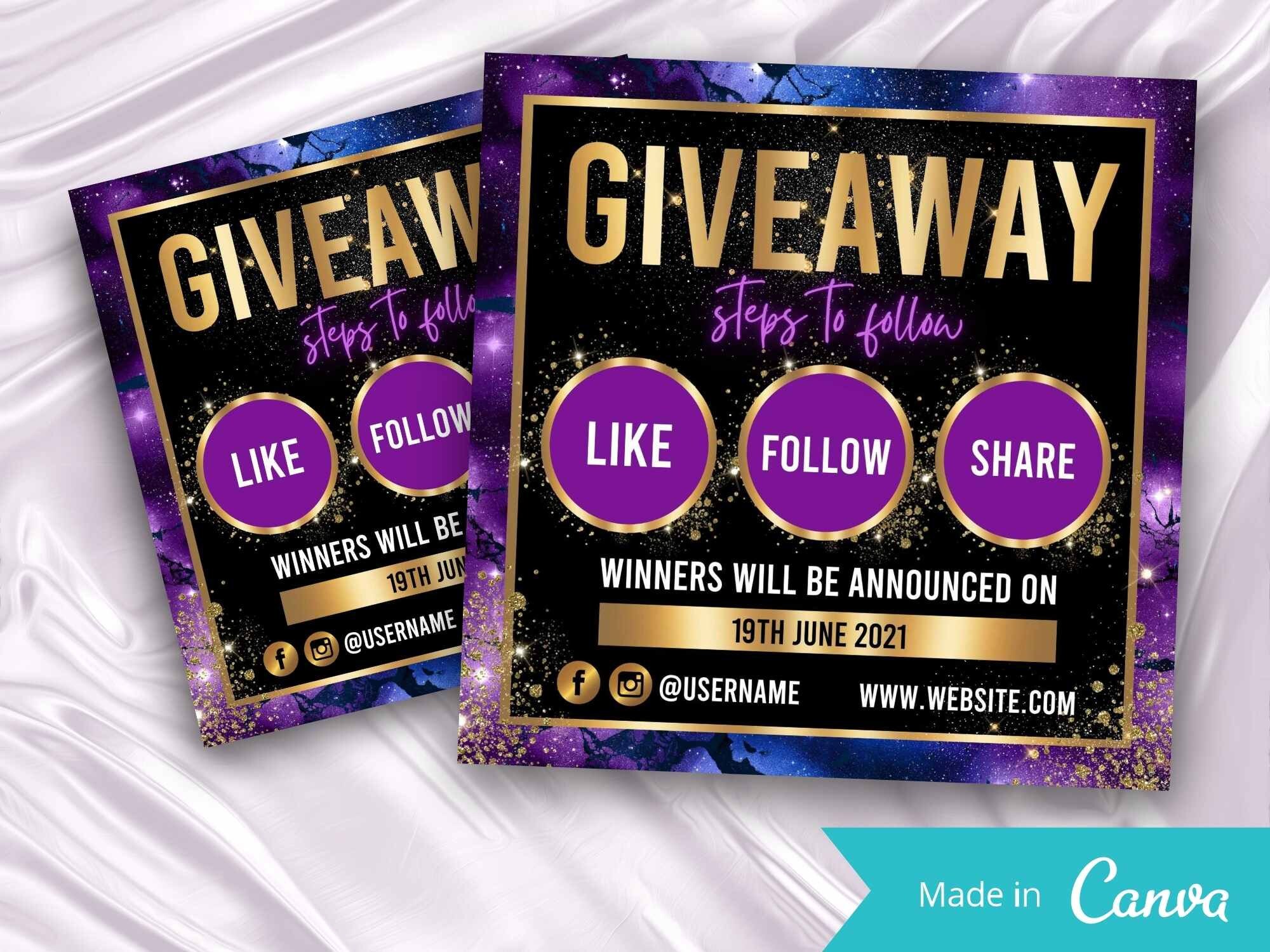Purple Gold Giveaway Flyer Template DIY social media flyer | Etsy