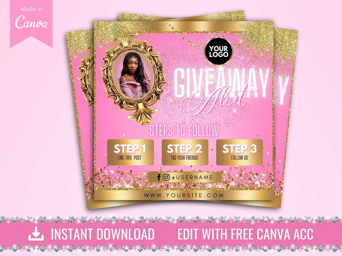 Gold Giveaway Flyer Template Raffle Flyer Social Media - Etsy
