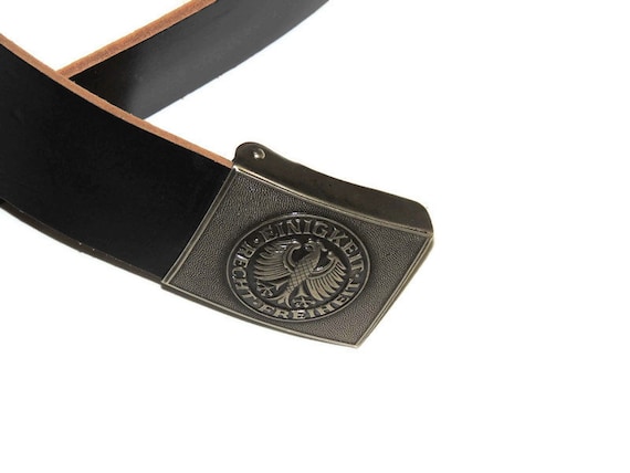 German Bundeswehr Leather Belt Main 100cm Black with … - Gem