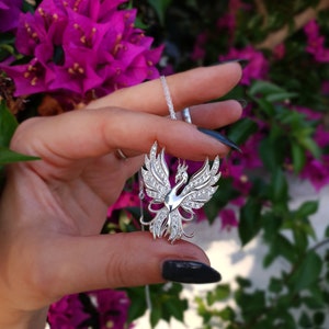 Sparkly Phoenix Necklace With Zircon 925 Sterling Silver Simurgh ...