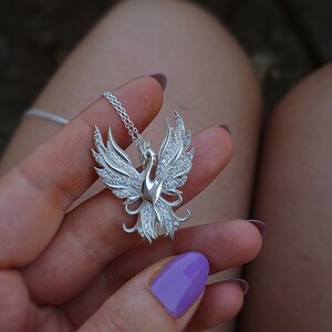 Sparkly Phoenix Necklace With Zircon 925 Sterling Silver Simurgh ...